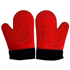 Atlas and Apollo Silicone Oven Mitts Heat Resistant Oven Gloves - Red Pot Holders for Grilling Cooking and Baking - Deluxe Padded Cotton Liner for Extra Protection - Non Stick Grip Glove 1 Pair Set