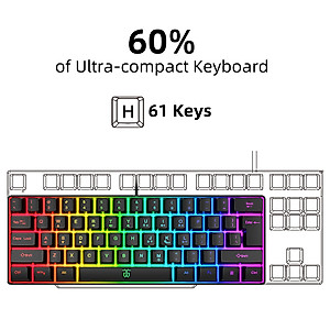 K60 61 Keys Multi Color RGB Illuminated LED Backlit Wired Gaming Keyboard, Waterproof Mini Compact 60 percent keyboard, for PC/Mac Gamer, Typist, Travel, Easy to Carry on Business Trip