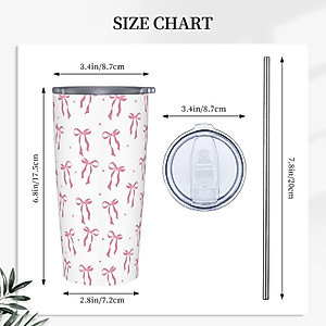 JASROTAO Pink Bow Stars Tumbler, Ribbon Bow 20oz Stainless Steel Insulated Travel Tumbler,Travel Coffee Mug with Lid and Straw Cups Gifts for Women Men