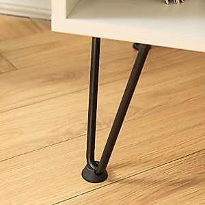 HOMMPA Record Player Stand with LED Lights White Record Storage Stand Vinyl Record Storage Cabinet with Metal Hairpin Legs Turntable Stand Table Holds Up to 150 Albums for Living Room Bedroom White