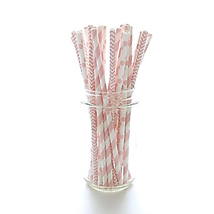 Boy/Girl Baby Shower Straws, Pink & Blue Paper Straws (50 Pack) - Twins or Unisex Straws, Barbershop Striped Straws, Baby Shower Party Favors