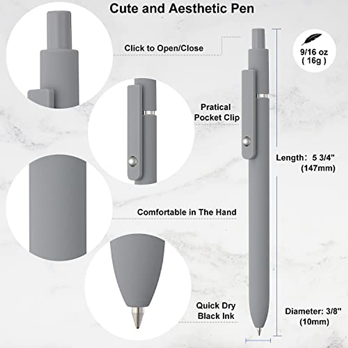 LINFANC 12 Pack Cute Gel Pens, Retractable Quick Dry Gel Ink Pen, Fine Point 0.5mm Black Ink Rolling Ball Gel Pens, Smooth Writing Aesthetic Pens for Home School Office Supplies