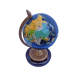 CALIF INTERNATIONAL Aluminium Base Handmade World Globe- 360° Rotating Antique Globe for Office Home Decor, 8 Inch Diameter, Black