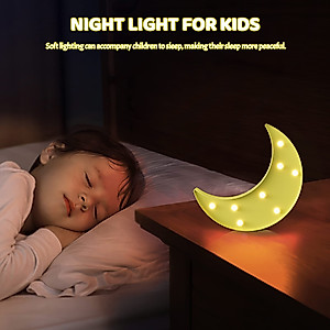 Ganrami Yellow Moon Decor Bedroom, Battery Powered Moon Night Light for Kids, Kids Room Decor, Baby Room Decor, Nursery Wall Decor, Kids Night Lights for Bedroom, Toddler Night Lights