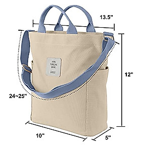 ALUWU Canvas Tote Bag for Women Crossbody Bag Casual Shoulder Purse Handbag with Zipper for School Work Beige