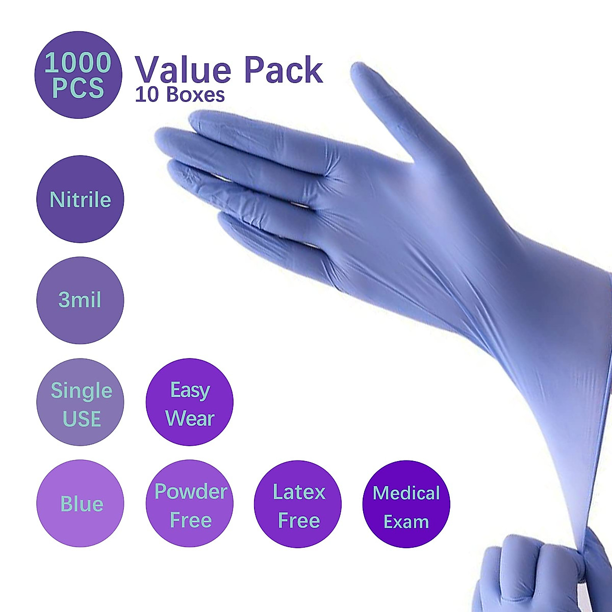 Dr.GreenPanda Medium 1000pcs Great Value Blue Nitrile Medical Exam Gloves Food Safe for Healthcare Food Prep Food Handling Cooking Cleaning Multipurpose Light Work Latex Free Powder Free Non-Sterile