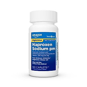 Amazon Basic Care Naproxen Sodium Pm, Naproxen Sodium and Diphenhydramine Hydrochloride Tablets, 220 Mg/25 Mg, 160 Count