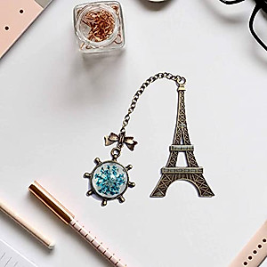 Eiffel Tower Glow Bookmark, Metal Bookmark with Chain, Vintage Bookmark with Snowflake for Teachers Students Mother Father Gifts