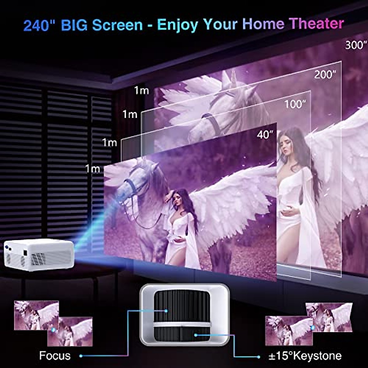 Projector, CRAZVIEW Projector with WiFi and Bluetooth, 7500L Mini Projector with 100” Screen, HD 1080P Supported Portable Projector Compatible with Fire Stick/HDMI/VGA/USB/AV/PS4/iOS & Android