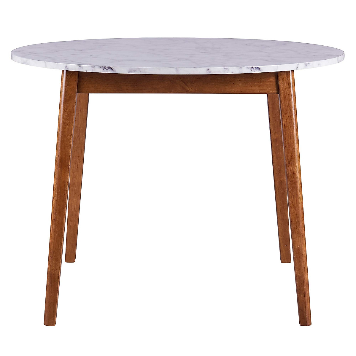 Teamson Home Ashton Round Shape Dining Table Desk with Storage Faux Marble Top for Living Room Home and Office, 30 Inch Height, Walnut