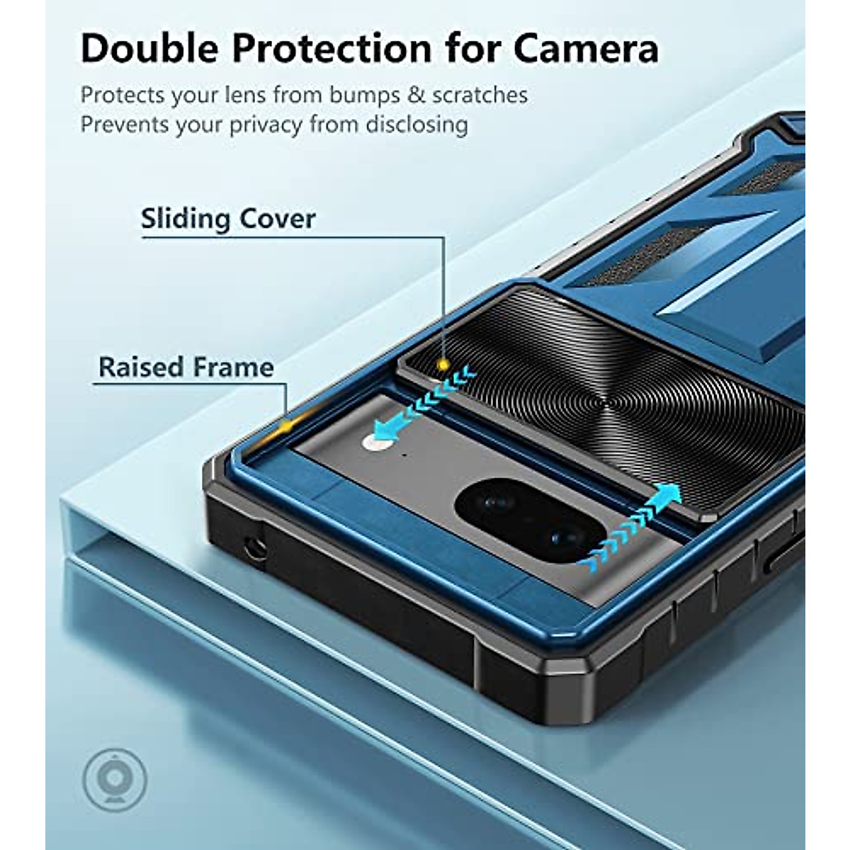 FNTCASE for Google Pixel 7 Case: Military Grade Shockproof Drop Protective Phone Cover with Kickstand, Slide Camera Cover & Screen Protector, Heavy Duty Cell Phone Case for Pixel 7-6.3 inch Blue