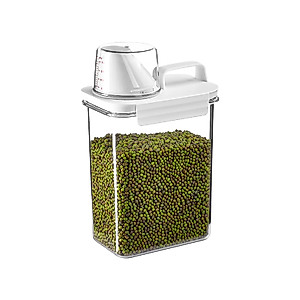 Plcnn Rice Storage Container, Food Storage Containers with Lids Airtight and Measuring Cup Clear Plastic Kitchen and Pantry Organization Bin for Flour,Sugar,Grain,Rice & Baking