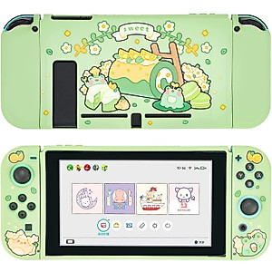 GeekShare Protective Case Compatible with Switch, Soft TPU Slim Case Cover Compatible with Switch Console and Joy Con Controller - Matcha Froggy