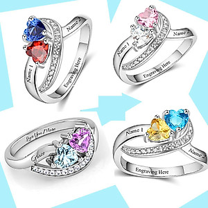 Diamondido Personalized Name Rings 2 Simulated Birthstones Promise Rings for Women Couple Engagement Rings Band (8)