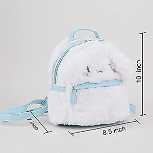 Cute Small Furry Cinnamoroll Dog Melody Backpack Plush Backpack Cute Girl Bag My Melody (white)