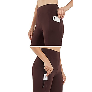 AFITNE Fleece Lined Pants Women Flare Leggings Bootcut Straight Leg Yoga Pants High Waisted Winter Warm Thermal Pants with Pockets-Brown-M