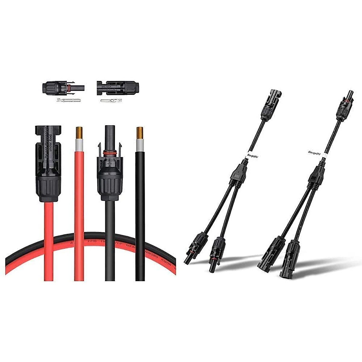 BougeRV 10Ft 10AWG Solar Extension Cable and 1 Pair of Solar Y Branch Parallel Connectors, Included Extra Free Pair of Connectors, 10Ft Solar Extension Cable Connector Kit Made of Pure Copper