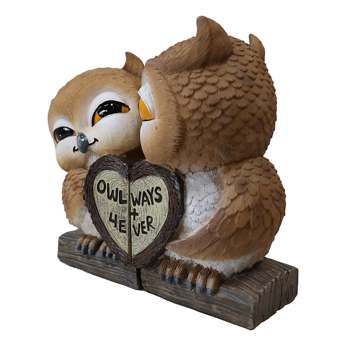 Ebros Romantic Kissing Love Owl Couple Decor Statue 2 Piece Set Decorative Figurine Valentines Birds Pair of Owls Holding Heart Shaped Sign Saying Owlways 4Ever