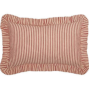 VHC Brands Sawyer Mill Ticking Striped Cotton Farmhouse Pillow 22x14 Filled Bedding Accessory, 14x22, Red Country