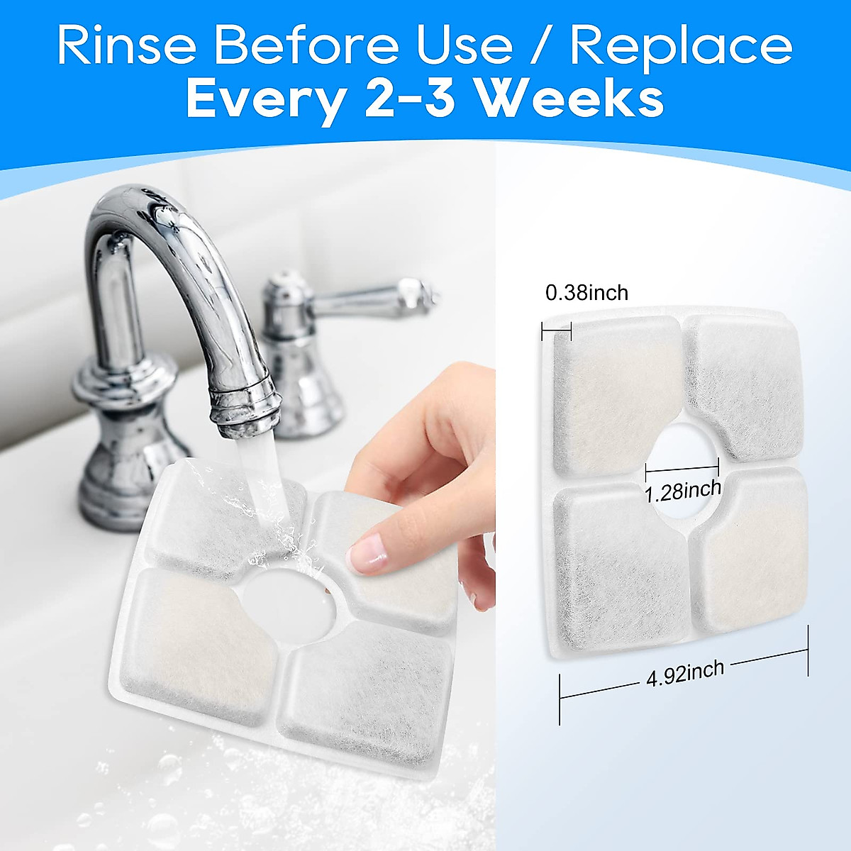 MyfatBOSS 15 Pack Cat Water Fountain Filter, 10 Pack Cat Fountain Filter Replacement & 5 Pack Replacement Pre-Filter Sponges Fit for 84oz/2.5L Automatic Cat Pet Dog Water Fountain