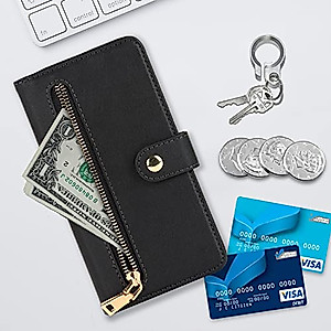 iCoverCase for iPhone 11 Wallet Case with Card Holder, Adjustable Crossbody Lanyard PU Leather Kickstand Card Slots Zipper [Not Detachable] Flip Cover Case 6.1 Inch (Black)