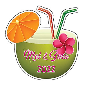 Magnet Customized for your Stateroom Door on your Disney Cruise, Carnival, Royal Caribbean, etc. - Personalized Coconut Drink with Pink Flower