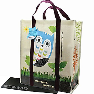 EcoJeannie 5 pack Super Strong X-Large Laminated Woven Reusable Shopping Tote Bag (Avail: Set of 1,2,3,4,5 Bags), Free Standing, Recycled Plastic w/Bottom Board & Reinforced Nylon Handle - WTS051