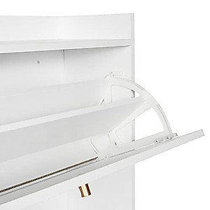 Yoluckea Shoe Cabinet with 3 Flip Drawers, Modern White Freestanding Shoe Rack Storage Organizer with Top Shelf, 3-Tier Shoe Storage Cabinet for Entrance Hallway (White)