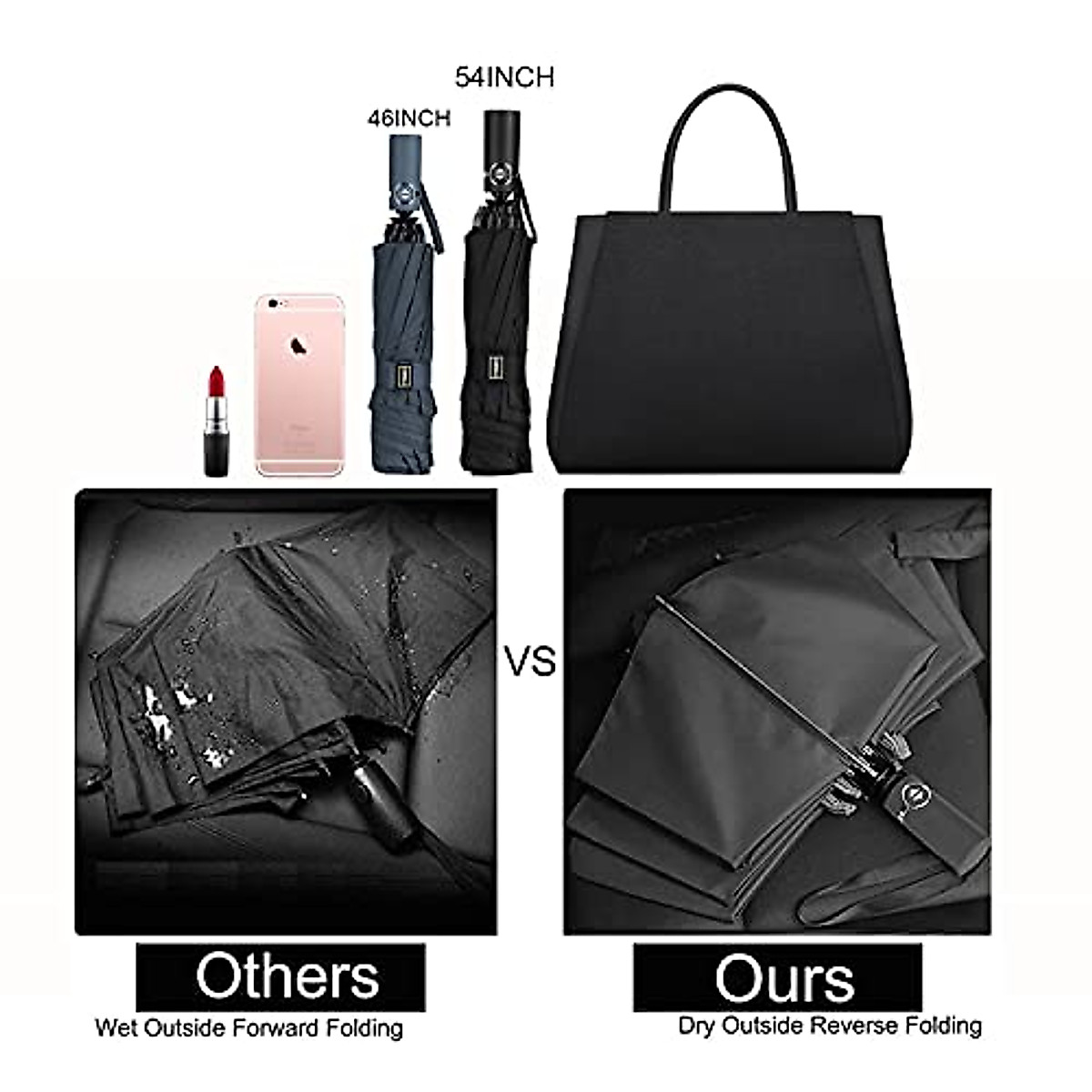 LANBRELLA Umbrella Reverse Travel Umbrellas Windproof Compact Folding - Light Grey