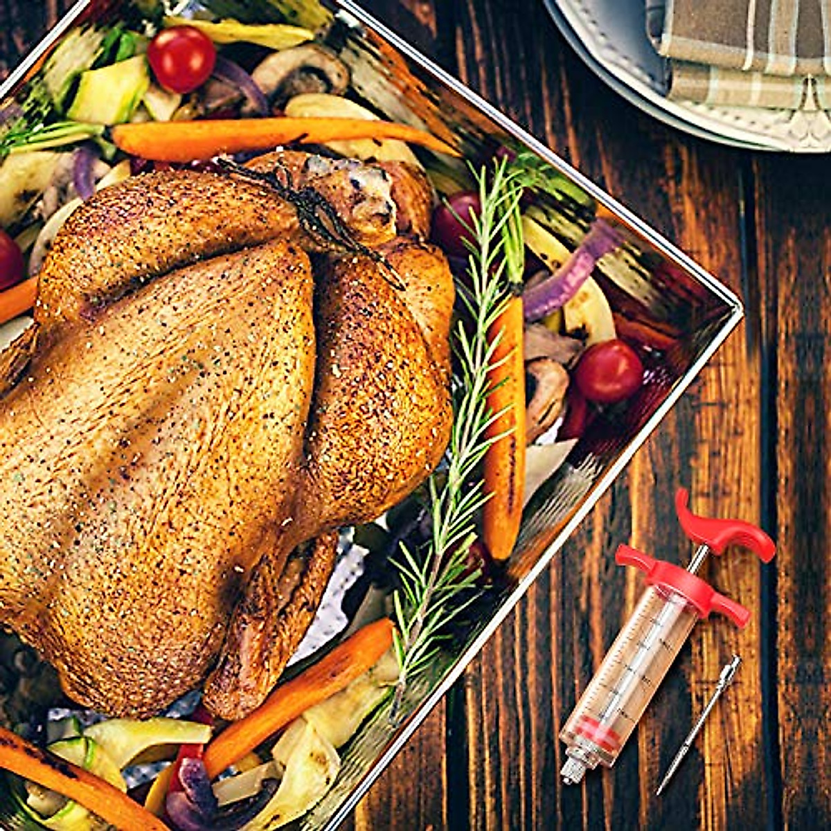 Meat Injector Kit,Plastic Marinade Injector Syringe with Screw-on Meat Needle,Turkey Injector for Beef Chicken Grill Cooking