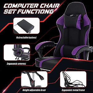 Gaming Chair with Footrest, PU Leather Video Game Chairs for Adults, 360°Swivel Adjustable Lumbar Pillow Gamer Chair, Comfortable Computer Chair for Heavy People