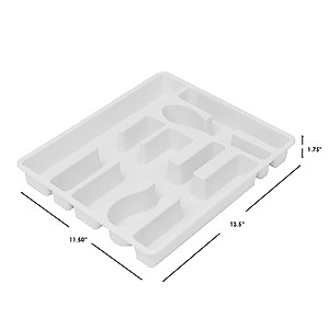 Home Basics 7 Molded Compartments Plastic Cutlery Tray (White) | Flatware and Extra Utensils Organizer | Deep Compartments | Heavy Duty | Round Corners