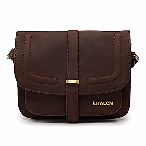ESTALON Crossbody Bags for Women - Real Leather Multi Pocket Travel Purse and Sling Bag (Mocha)