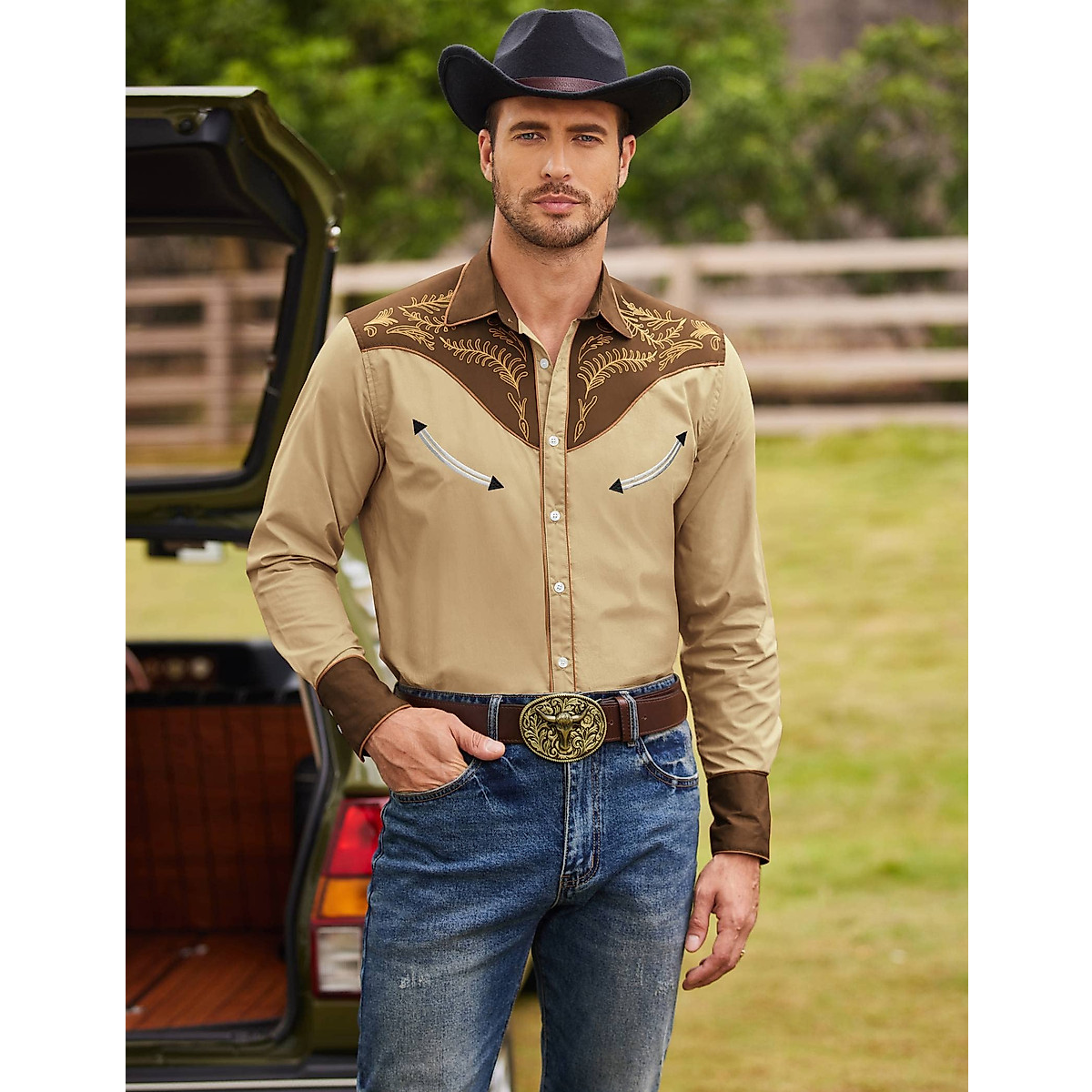 COOFANDY Mens Embroidered Cotton Floral Shirts Fashion Long Sleeve Casual Shirt