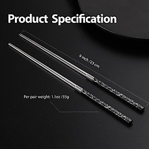 Hagary Mountain Black Chopsticks Metal Chopsticks Reusable Designed In Korea Japanese Style Stainless Steel 316 18/10 Non-Slip Dishwasher Safe (Black - 2 Pairs)