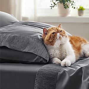 Bedsure Twin Sheets Set Grey - Soft Twin Bed Sheets, 3 Pieces Hotel Luxury Twin Sheets, Easy Care Polyester Microfiber Cooling Bed Sheet Set