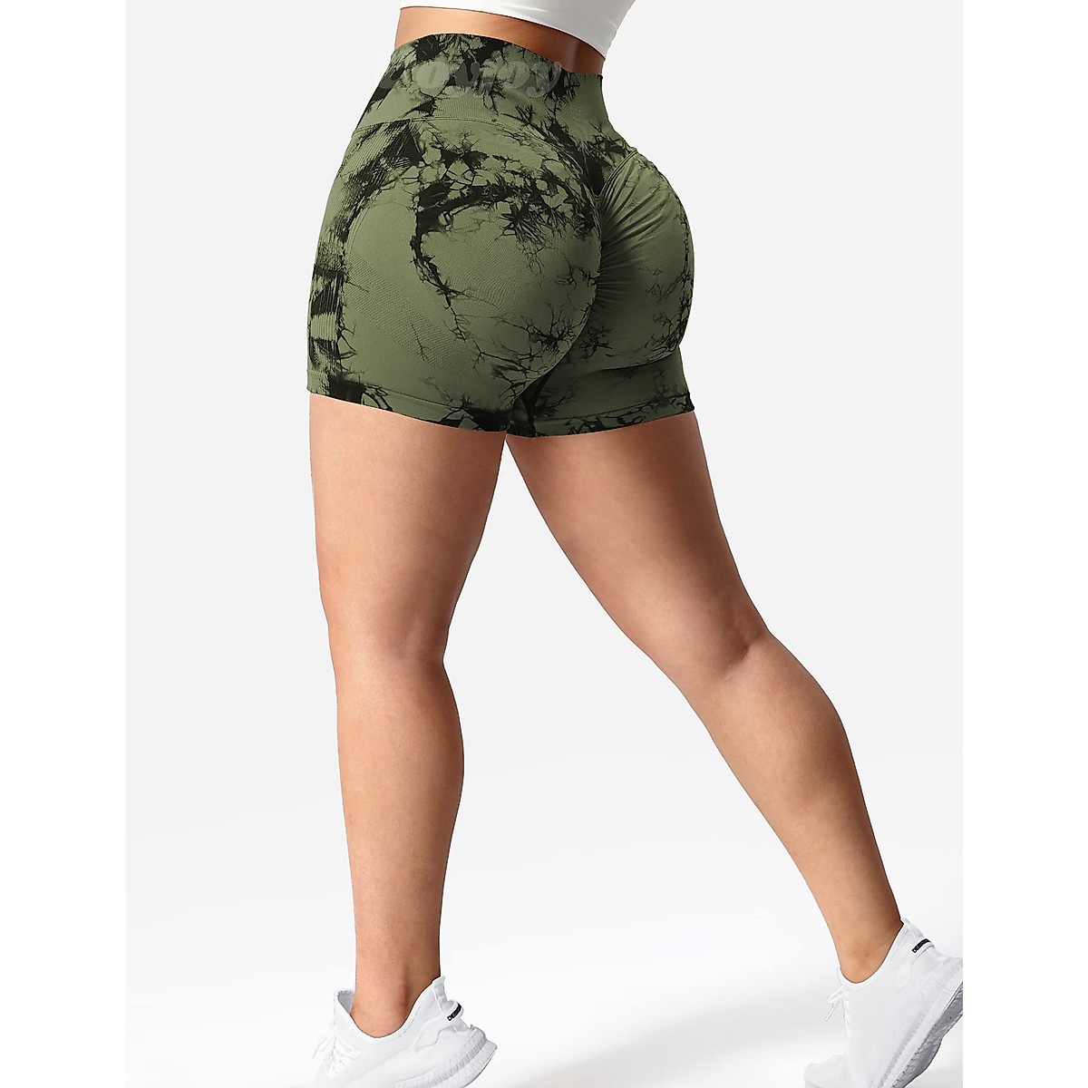 VOYJOY Women Workout Shorts 3.6" Scrunch Butt Lifting Gym Seamless Yoga Biker Shorts Army Green