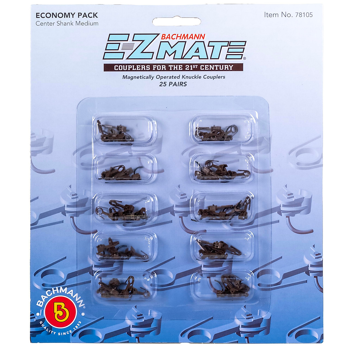 Bachmann Trains - E-Z MATE COUPLERS - ECONOMY PACK (25 pair) - CENTER SHANK - MEDIUM - HO Scale