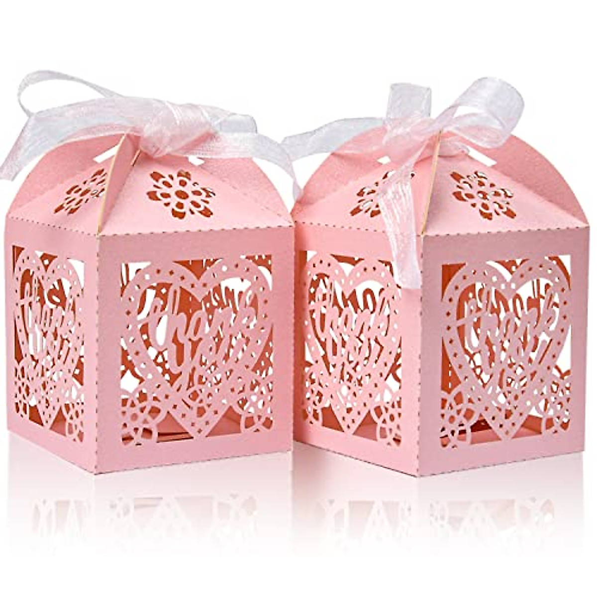 Elephant-package 25 Pcs Laser Cut Boxes (Pink), Bridal Shower Favor Boxes with Ribbon, Thank You Lace Candy Boxes, Party Favor, Wedding, Anniversary.
