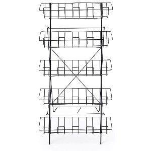 Set of Two - Display Rack for Books, DVDs, Greeting Cards, etc, 22-1/2 x 24 x 44-1/2 Inch, Gloss Black Wire, Floor-Standing Fixture, Sign Slot