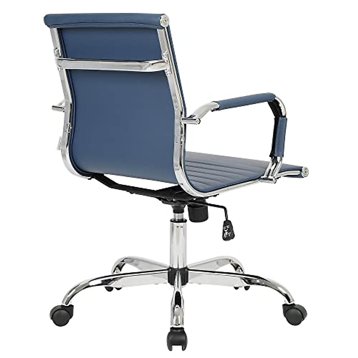 LeisureMod Harris Modern Adjustable Swivel Leather Task Office Chair, Navy Blue