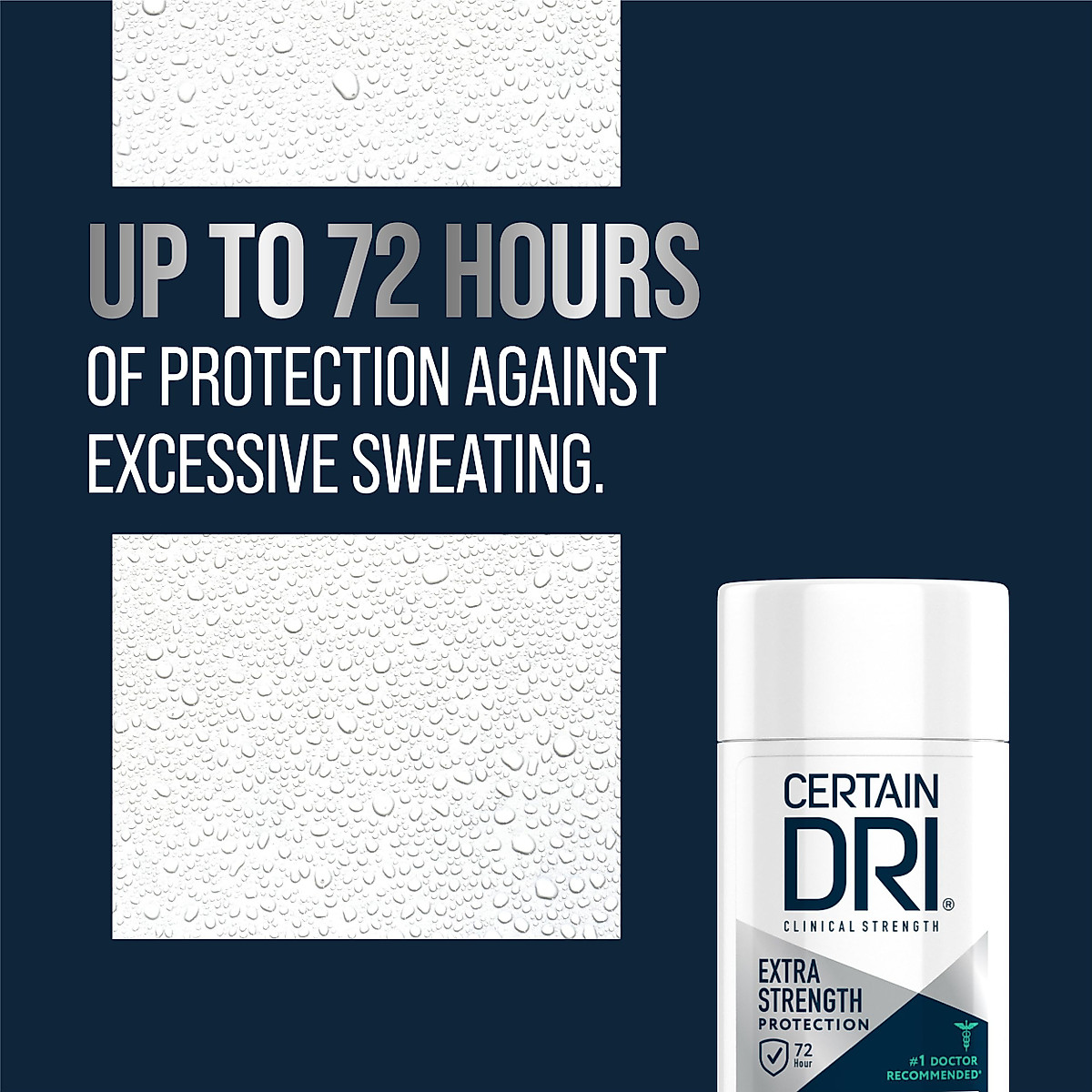 Certain Dri Extra Strength Clinical Antiperspirant Solid Deodorant, Hyperhidrosis Treatment for Men & Women, Long-Lasting 72hr Protection, Effective Sweat Control, Powder Fresh Scent, 1.7oz, 3 Pack