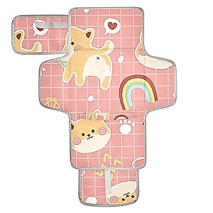Bulletgxll Cute Shiba Portable Diaper Changing Pad Waterproof Changing Pad with Baby Tissue Pocket and Magic Stick for Newborn Baby.