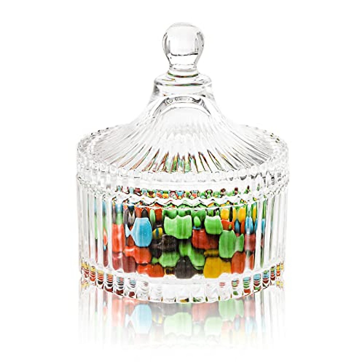 YOUEON Set of 4 Glass Candy Dish with Lid, Crystal Candy Jar, Decorative Candy Bowl, Cookie Jar, Jewelry Dish, Covered Candy Jar, Small Glass Jars for Candy Buffet, Kitchen, Home, Office Desk