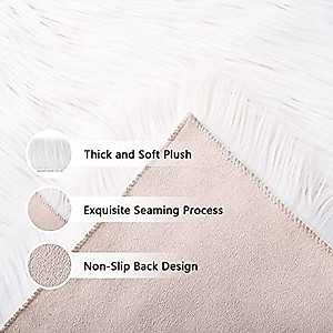 Fulie Ultra Soft Rug Faux Sheepskin Fur Area Rug, White Fluffy Shag Rug for Girls Bedroom Bedside Floor Carpets, Fuzzy Plush Rugs for Sofa Living Room Indoor Home Decor, 3x5 Feet