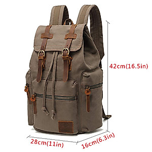 AUGUR High Capacity Canvas Vintage Backpack - for School Travel 12-15" Laptop Backapcks for Men Casual Daypacks Rucksack (M-Army Green)