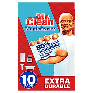 Mr. Clean Magic Eraser, Extra Durable Pro Version, Shoe, Bathroom, and Shower Cleaner, 5X stronger Last longer Cleaning Pads with Durafoam, 10 Count