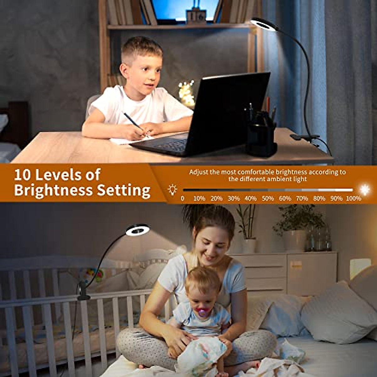 iZELL Desk Lamp, [3 Color Modes & 10 Brightness] LED Reading Light with Clamp, Flexible Gooseneck Book Light for Kids Reading Book in Bed at Night Clip on Table, Headboard, Dorm, Zoom Meetings