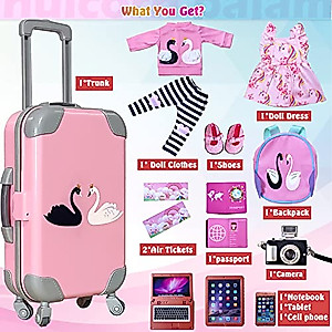 18 Inch Girl Doll Travel Suitcase Play Set Doll Clothes - Accessories Including Luggage Cute Backpack 2 Sets of Doll-Clothes- Shoes Camera Computer Phone Tablet Passport ARTST