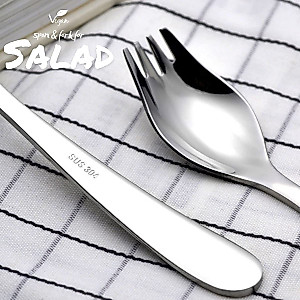 KAISHANE 6-Pack 18/10 Stainless Steel Sporks, 6.1-Inch, Multi-use Salad Fork & Dessert Spoon, Reusable Ice Cream & Fruit Utensils, Home, Camping, Travel, Easy Clean